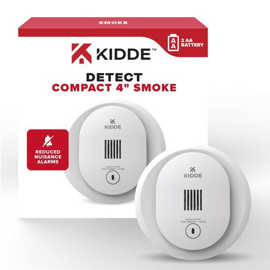 COMPACT (4”) SMOKE ALARM, AA BATTERY POWERED